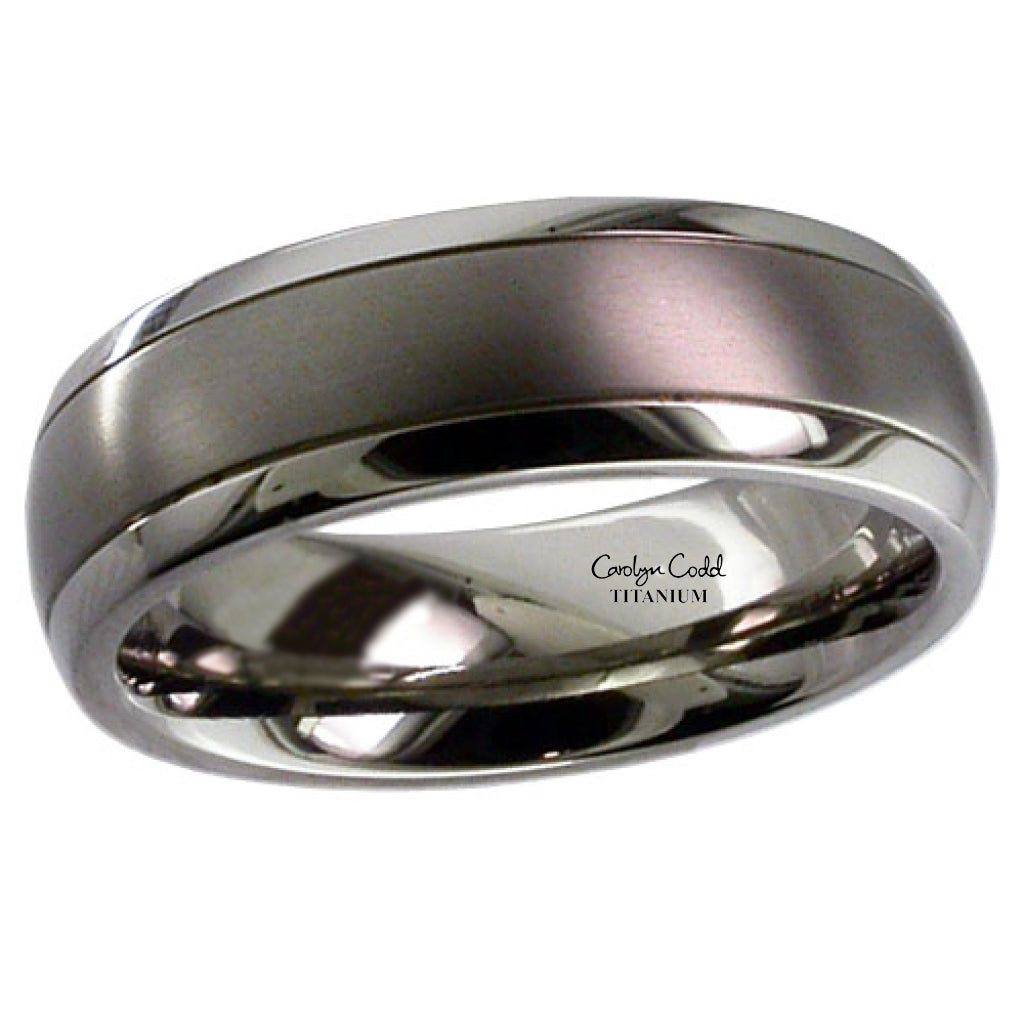 Titanium Ring Dome Profile Ring with 2 Fine Grooves - Satin Brush Fini ...