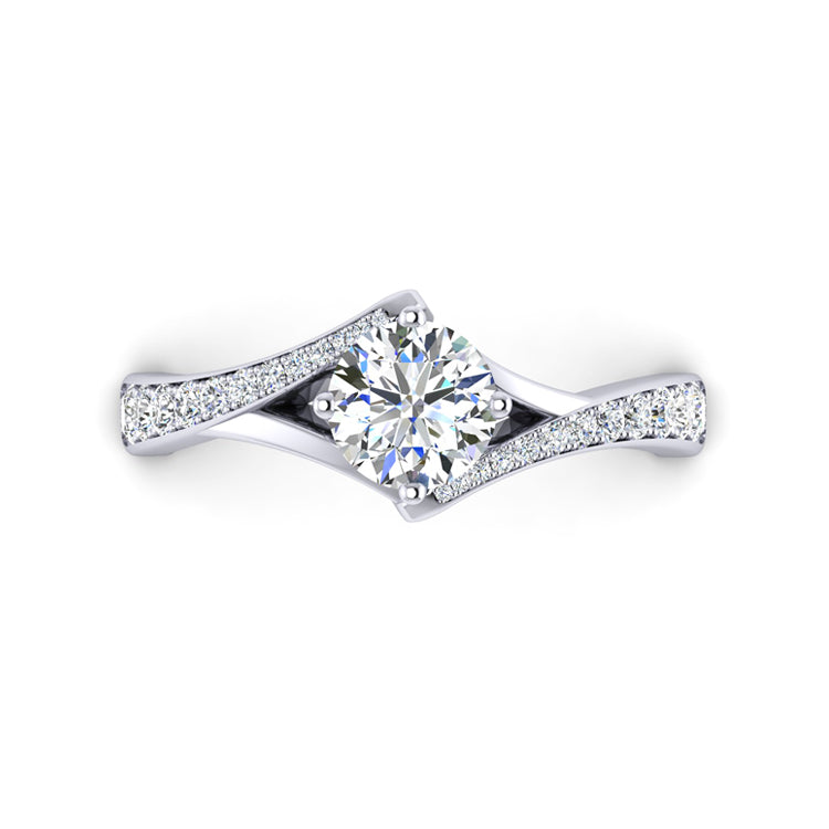 GIA 0.72ct F VS2 Round Brilliant Diamond Twist Design Platinum Ring wi ...